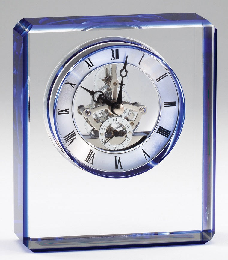 Crystal Rectangular Clock w/ Blue Edges – BJs Trophy